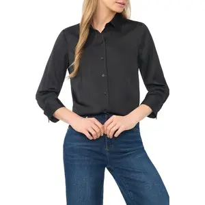 CECE DUPRAZ Button Front Satin Shirt - Rich Black