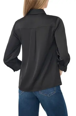 CECE DUPRAZ Button Front Satin Shirt - Rich Black