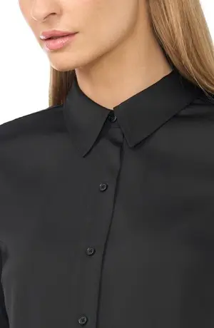 CECE DUPRAZ Button Front Satin Shirt - Rich Black