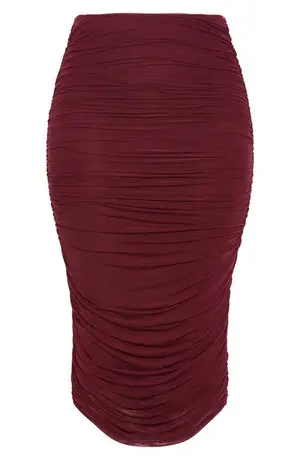City Chic Anastasia Ruched Midi Skirt - Choc Cherry