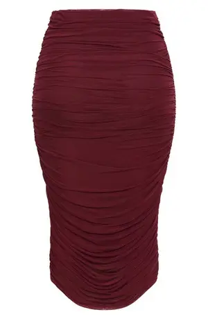City Chic Anastasia Ruched Midi Skirt - Choc Cherry