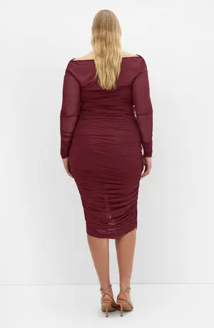 City Chic Anastasia Ruched Midi Skirt - Choc Cherry