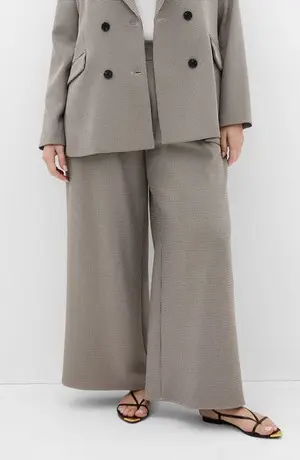 City Chic Hailey Houndstooth Wide Leg Pants - Neutral Check