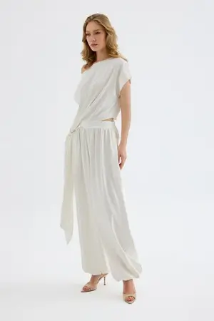 MONLICIA Velora Draped Viscose Balloon Pants - Ecru
