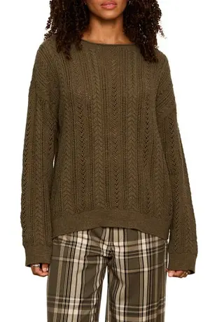 Sanctuary Cable Stitch Cotton Sweater - Green