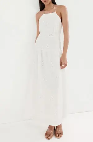 Mango Embroidered Cotton Halter Dress