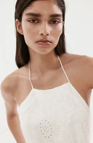 Mango Embroidered Cotton Halter Dress