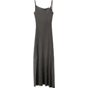 Mango Asymmetrical Striped Knit Dress - Coffee