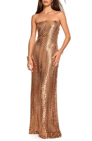 Ramy Brook Angel Strapless Sequin Column Gown - Dark Blush Mesh