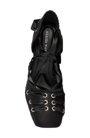 AZALEA WANG Pirouette Lace Up Wedge Sandal - Black