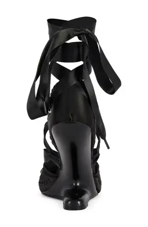 AZALEA WANG Pirouette Lace Up Wedge Sandal - Black