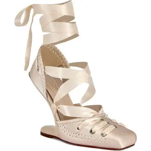 AZALEA WANG Pirouette Lace Up Wedge Sandal - Ivory