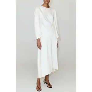 Mango Ruched Satin Midi Dress - Ecru