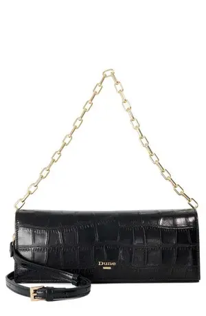 Dune London Bemuse Croc Embossed Faux Leather Shoulder Bag - Black