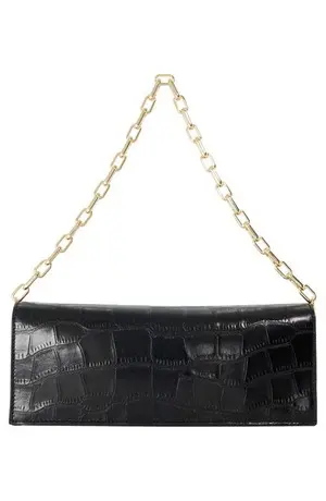 Dune London Bemuse Croc Embossed Faux Leather Shoulder Bag - Black