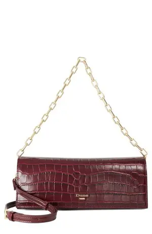 Dune London Bemuse Croc Embossed Faux Leather Shoulder Bag - Burgundy