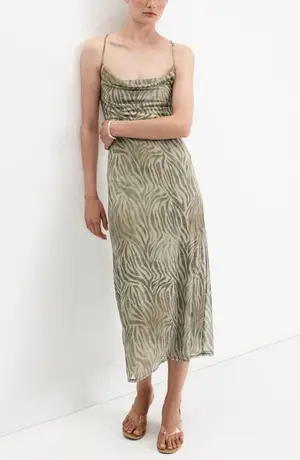 Mango Zebra Print Cowl Neck Midi Dress - Light/pastel Grey