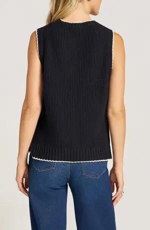 Matty M. Elm Crewneck Cotton Sweater Vest - Black/ivory