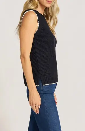 Matty M. Elm Crewneck Cotton Sweater Vest - Black/ivory