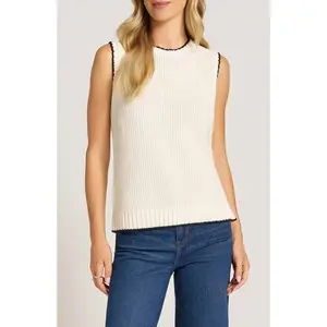 Matty M. Elm Crewneck Cotton Sweater Vest - Ivory/blac