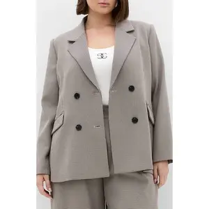 City Chic Hailey Checked Double Breasted Jacket - Neutral Check