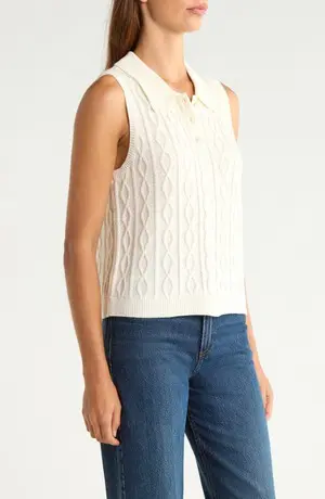 CECE DUPRAZ Cable Collar Sweater Vest - New Ivory