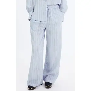 Mango Striped Straight Leg Trousers - Blue