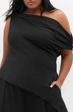 City Chic Skyla Asymmetric One-shoulder Top - Black