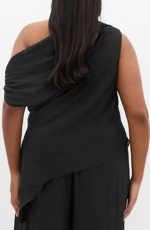 City Chic Skyla Asymmetric One-shoulder Top - Black