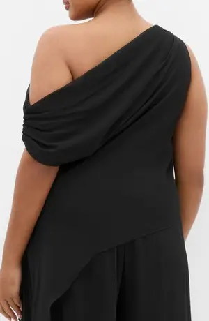 City Chic Skyla Asymmetric One-shoulder Top - Black
