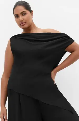 City Chic Skyla Asymmetric One-shoulder Top - Black