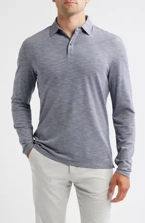Johnnie-o Long Sleeve Slub Pique Polo - Navy