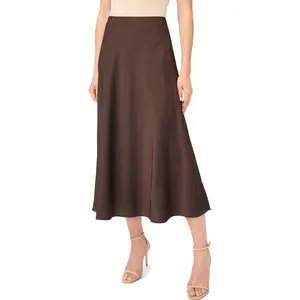 CECE DUPRAZ Bias Cut Satin Midi Skirt - Coffee Bean