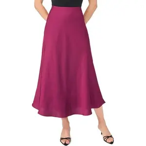 CECE DUPRAZ Bias Cut Satin Midi Skirt - Deep Mulberry
