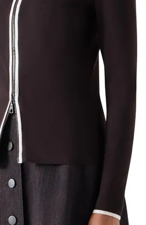 Akris Tipped Wool Zip Cardigan