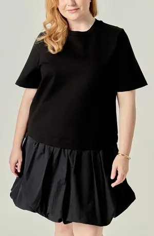 English Factory Mixed Media Bubble Hem Mini Dress