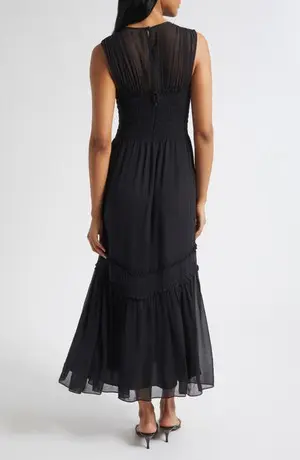 Ramy Brook Mila Smocked Silk Midi Dress