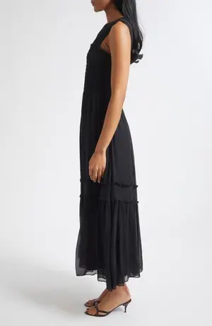 Ramy Brook Mila Smocked Silk Midi Dress