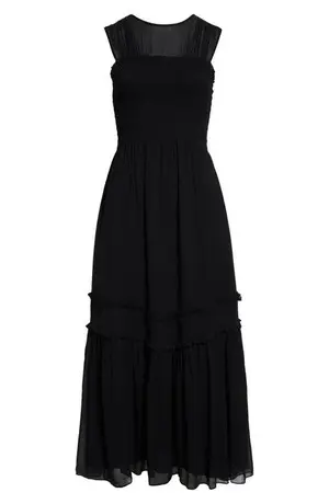 Ramy Brook Mila Smocked Silk Midi Dress