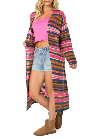 Roxy Sea Wind Longline Open Front Stripe Cardigan