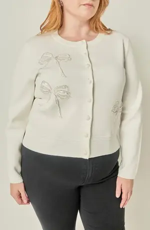 English Factory Embellished Bow Cardigan - Off White
