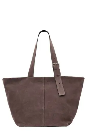 ALLSAINTS Alba Zip Suede Tote - Mocha Brown