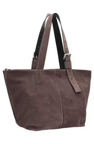 ALLSAINTS Alba Zip Suede Tote - Mocha Brown