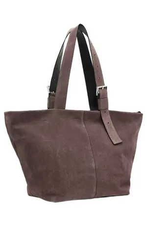 ALLSAINTS Alba Zip Suede Tote - Mocha Brown