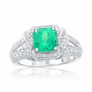 SOUZANA BY SUZY LEVIAN 14k White Gold Emerald And Diamond Ring - Green