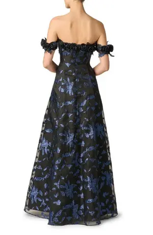 Aidan Mattox Off-the-shoulder Metallic Jacquard Organza Gown