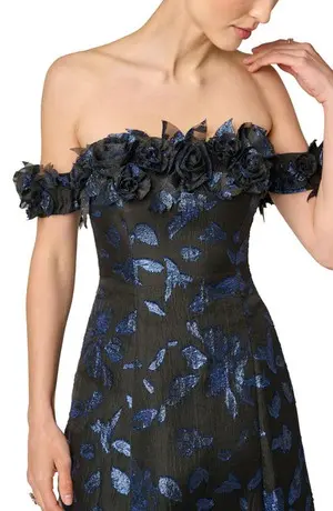 Aidan Mattox Off-the-shoulder Metallic Jacquard Organza Gown