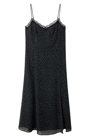 Mango Polka-dotted Dress With Lace Detail