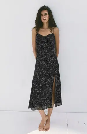 Mango Polka-dotted Dress With Lace Detail