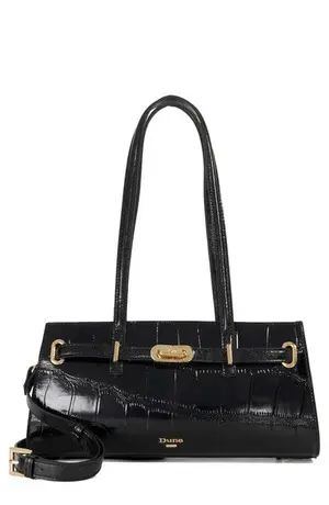 Dune London Depend Croc Embossed Leather Shoulder Bag - Black